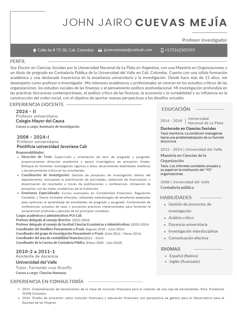CV JJ Cuevas | PDF | Maestros | Contador