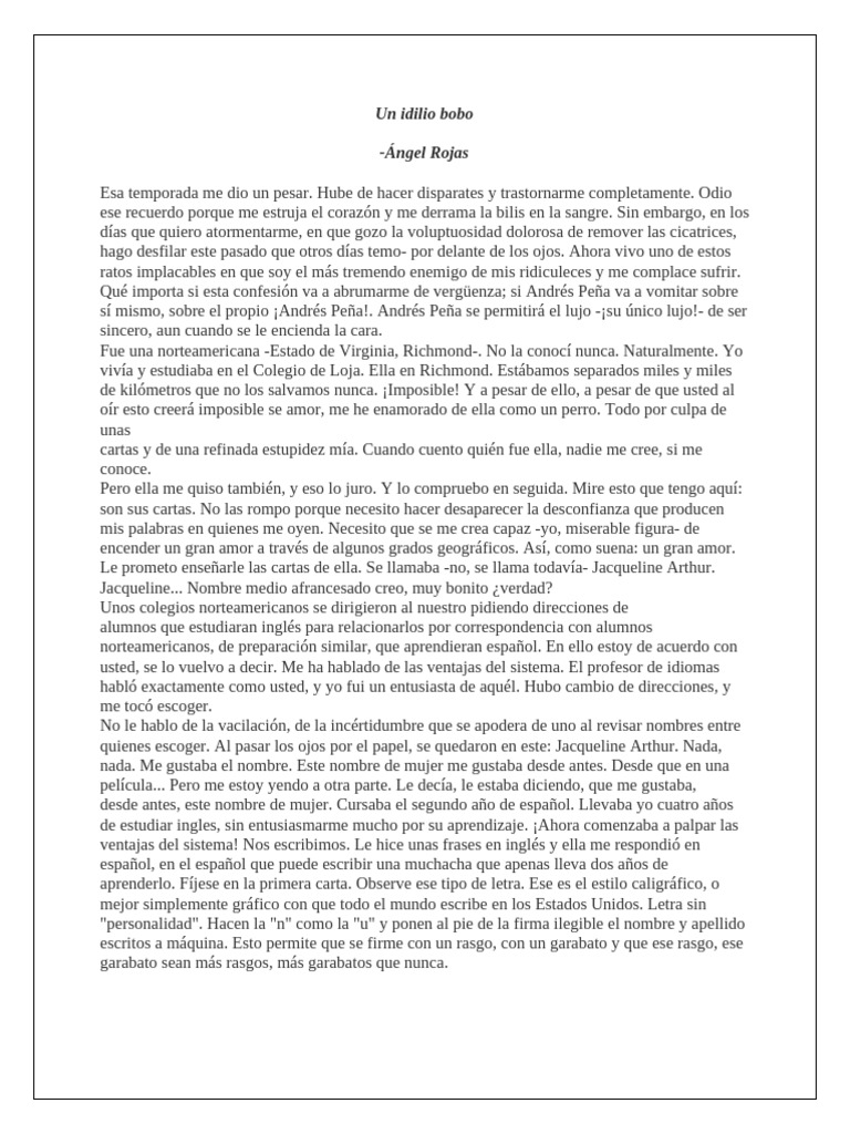 Un Idilio Bobo Lectura | PDF | Amor | Lengua española