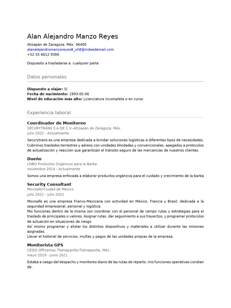 CV Alan Alejandro Manzo Reyes | PDF