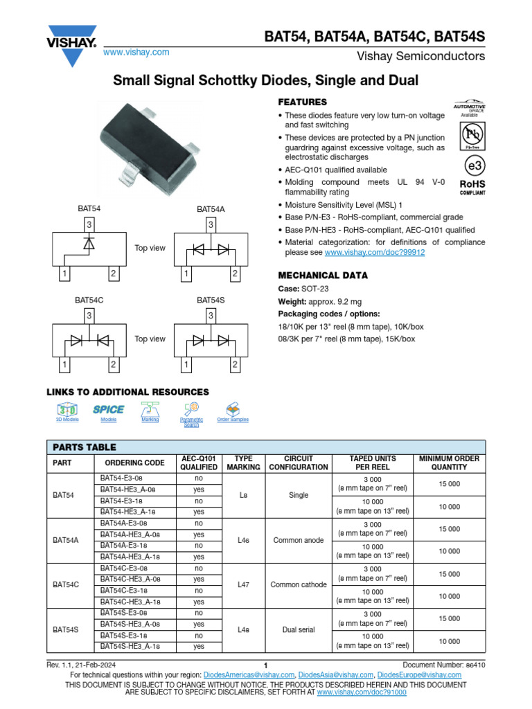 Bat54 Bat54a Bat54c Bat54s | PDF | Diode | Electromagnetism