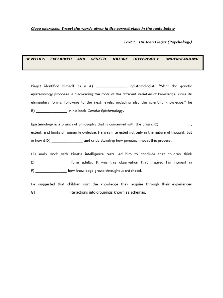 Cloze - Practice For 2ND Term Exam - 2018 | PDF | Attachment Theory ...