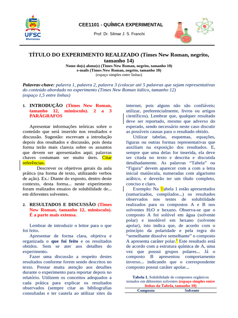 Template - Relatório - QMC EXP | PDF | Solubilidade | Solvente