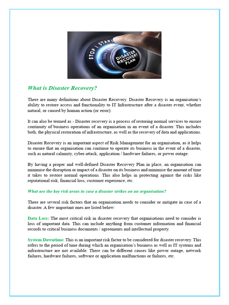 Disaster Recovery Overview and Metrics | PDF | Disaster Recovery ...
