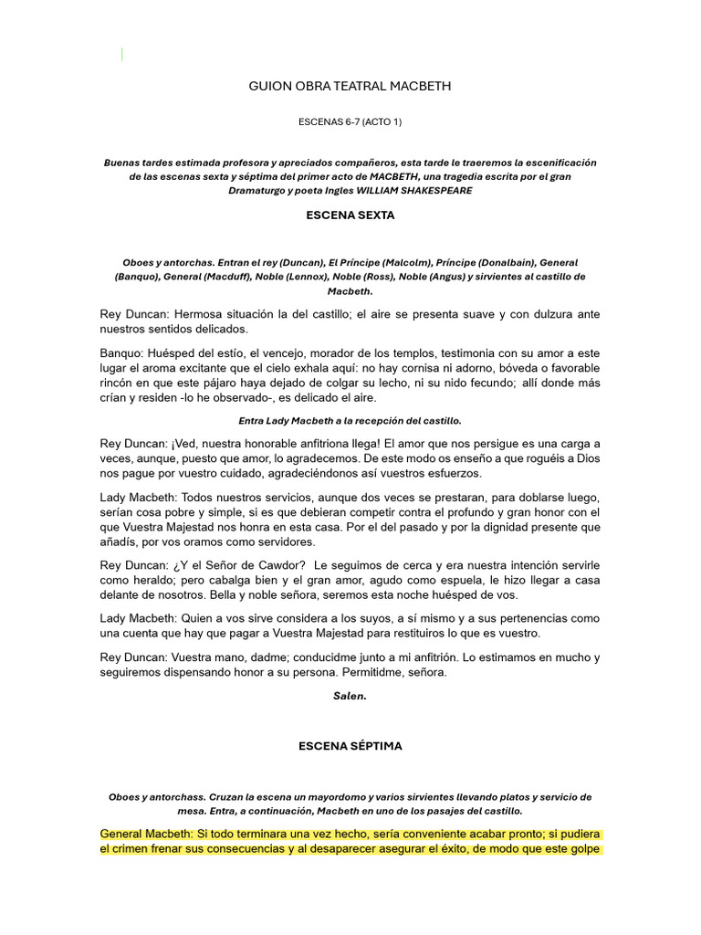 Guion Obra Teatral Macbeth (Andrés) | PDF | Macbeth