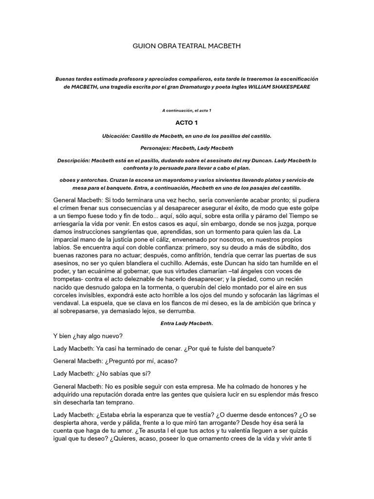 Guion Obra Teatral Macbeth (Diego) | PDF | Macbeth