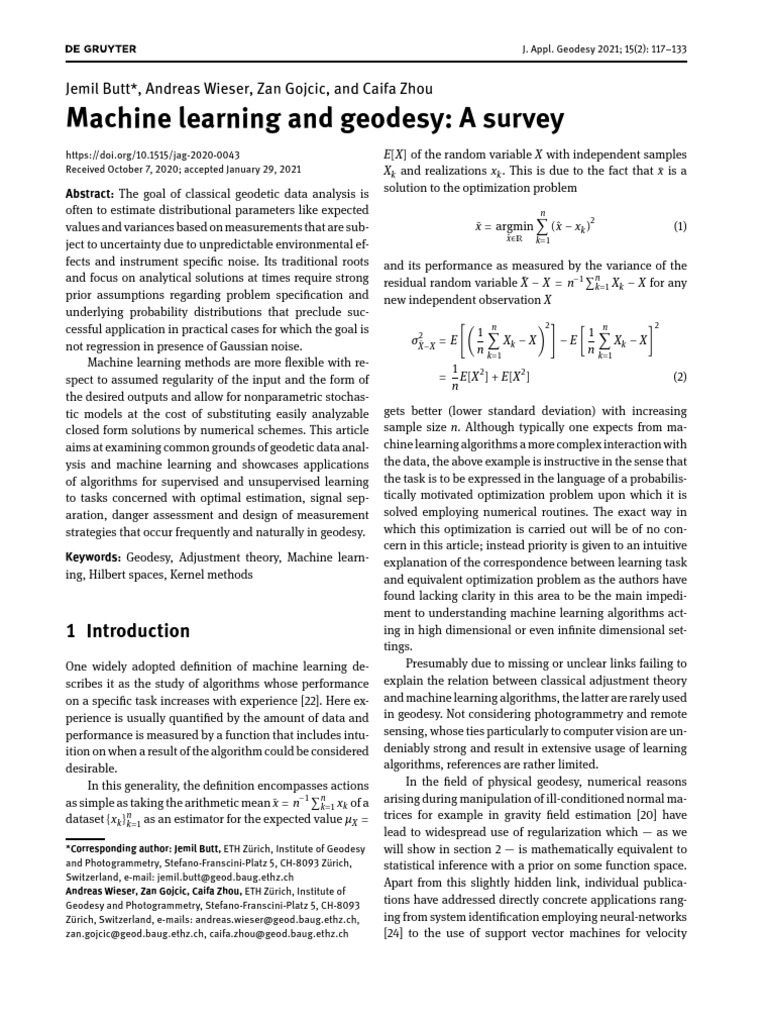 Machine Learning and Geodesy A Survey | PDF | Machine Learning | Regression Analysis