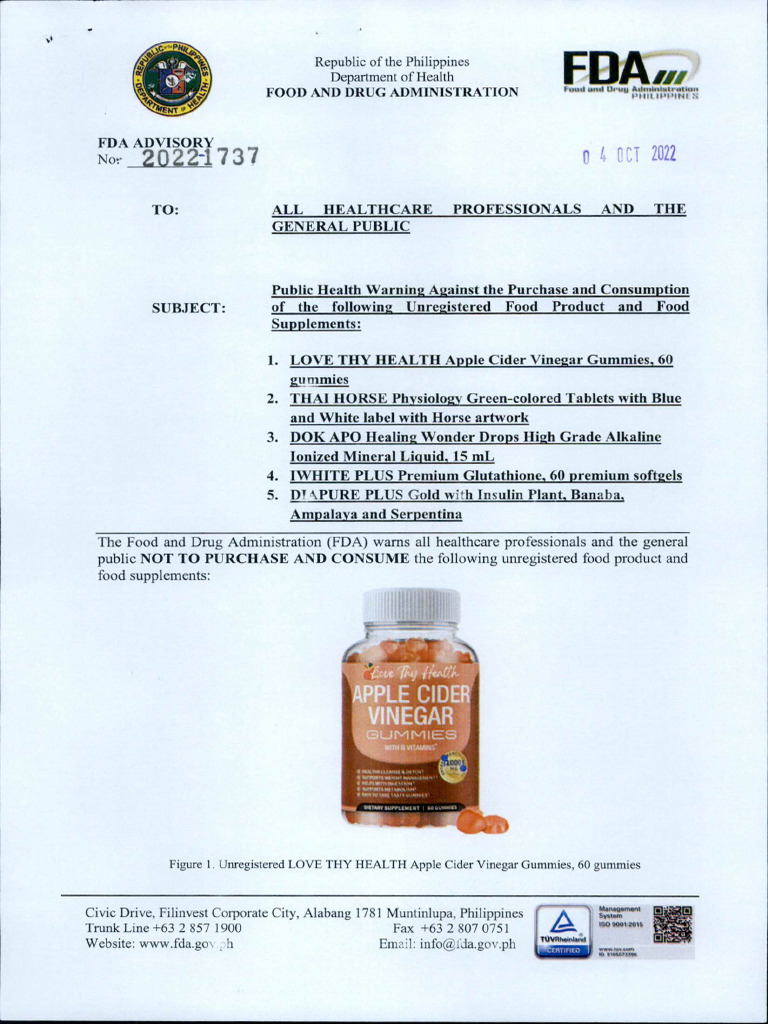 FDA Advisory No.2022 1737 | PDF