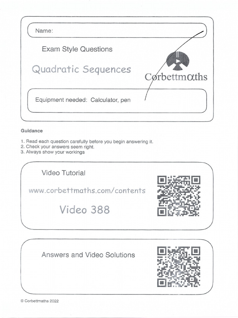 Quadratic NTH Term Answers | PDF Quadratic NTH Term Answers | PDF
