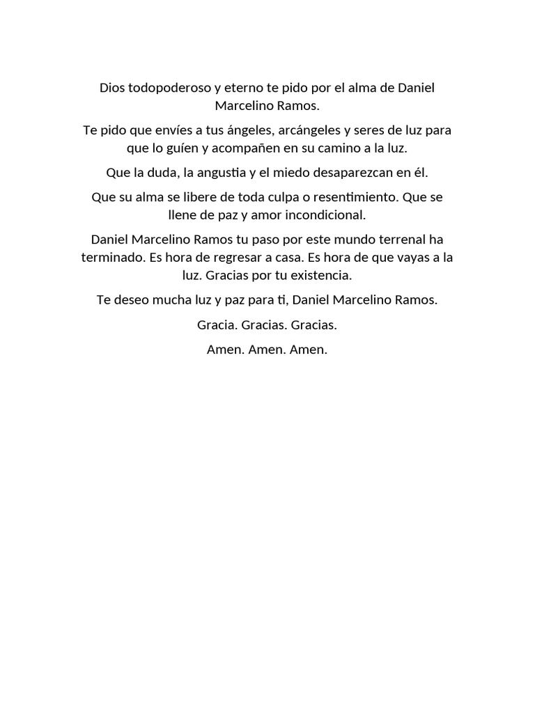 Oración por el alma de Daniel Ramos | PDF
