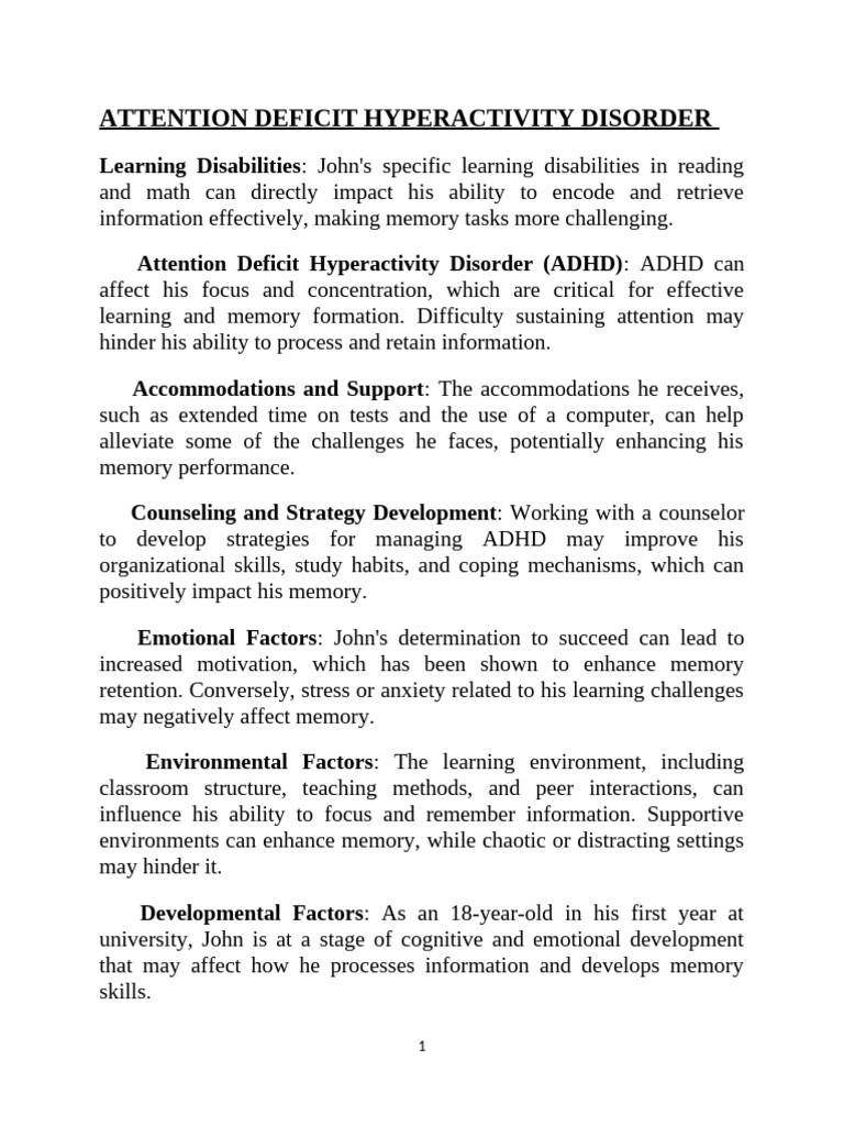 ADHD and Memory Challenges in Learning | PDF | Attention Deficit ...