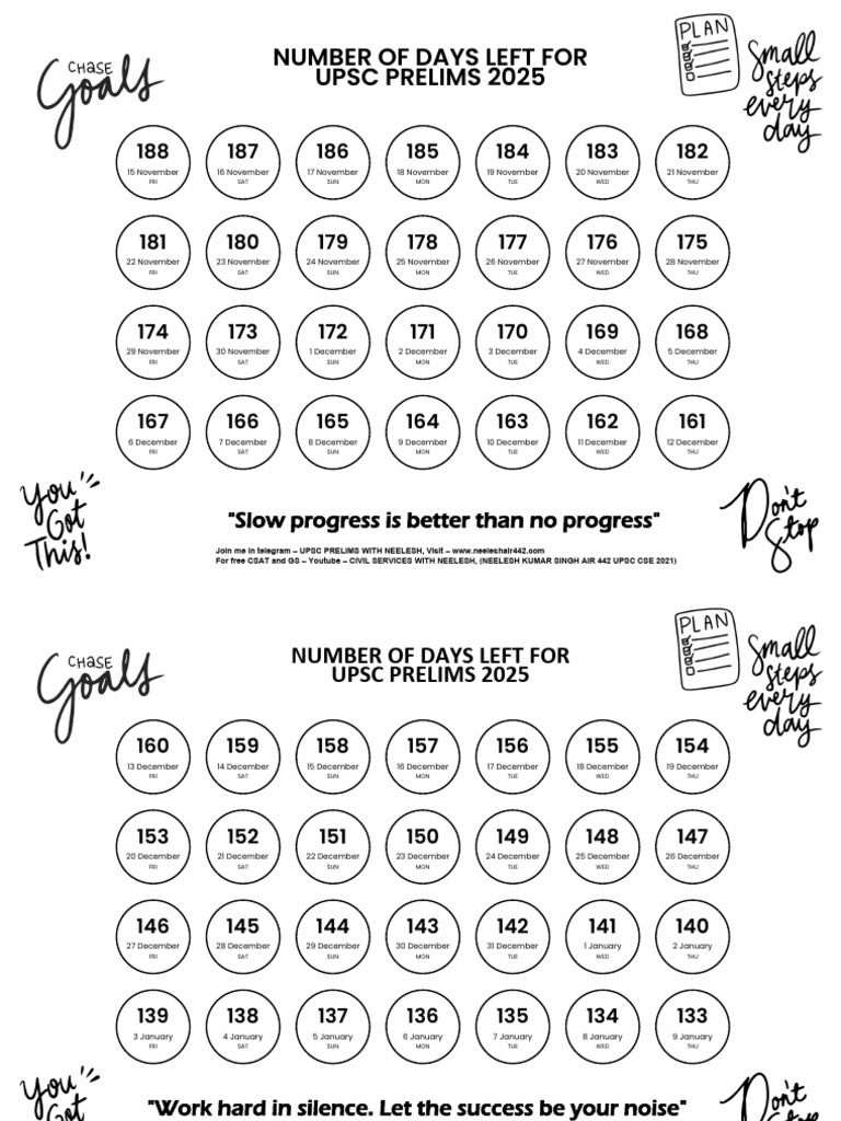 UPSC PRELIMS 2025 Countdown Calender | PDF