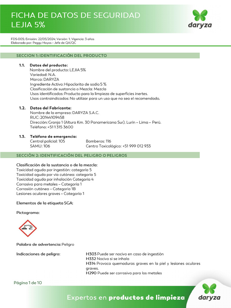 MSDS Lejia 5% - Daryza | PDF