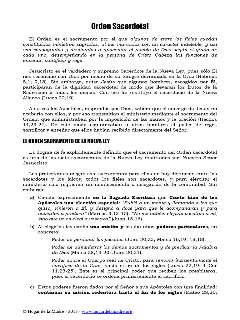 Orden Sacerdotal en la Nueva Ley | PDF | Sacerdote | obispo
