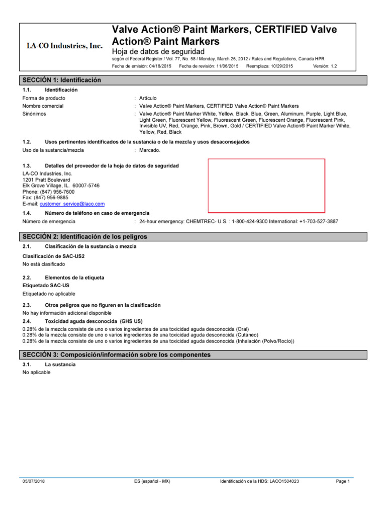 MSDS Paint Marker - Markal | PDF | Toxicología