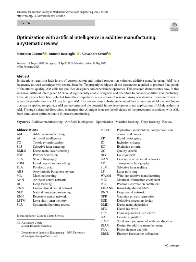 Optimization With Artificial Intelligence in Additive Manufacturing: A ...