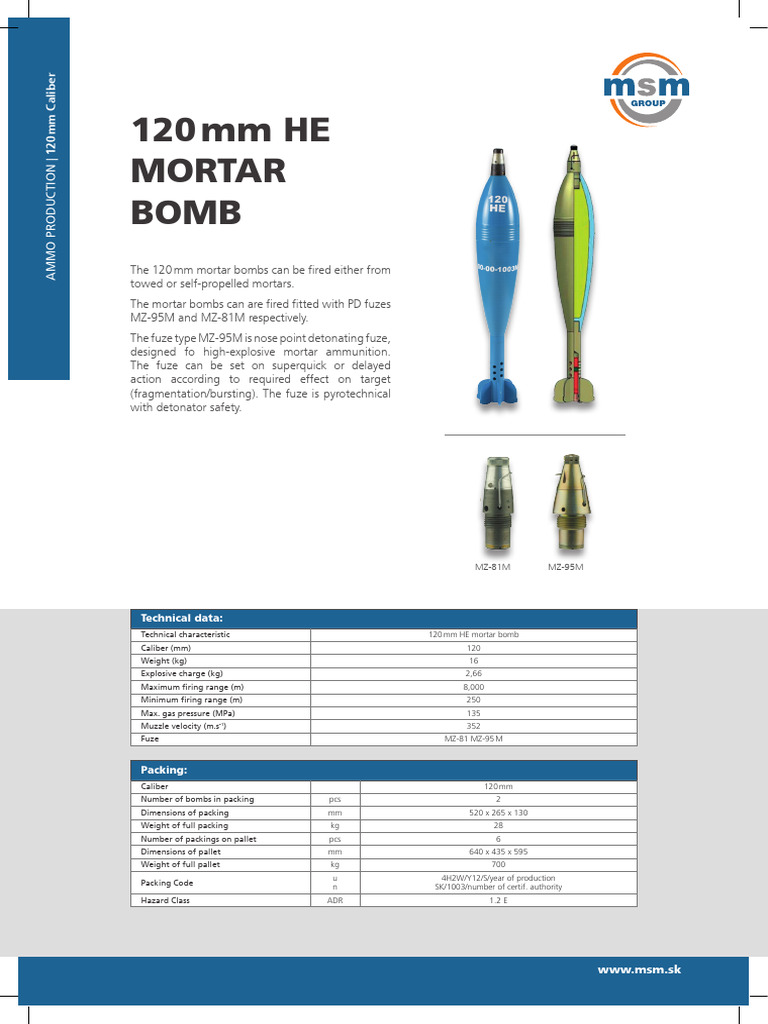 120mm HE Mortar Bomb Specifications | PDF | Fuze | Mortar (Weapon)