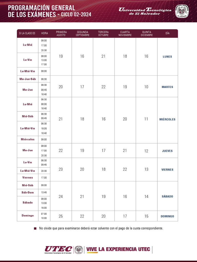 UTEC Calendario Examenes 02 2024 | PDF