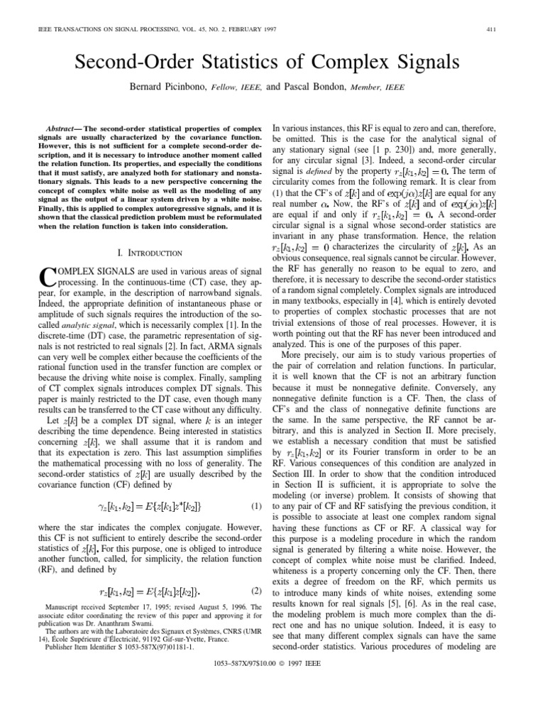 Second Order Signals | PDF | Autoregressive Model | Spectral Density