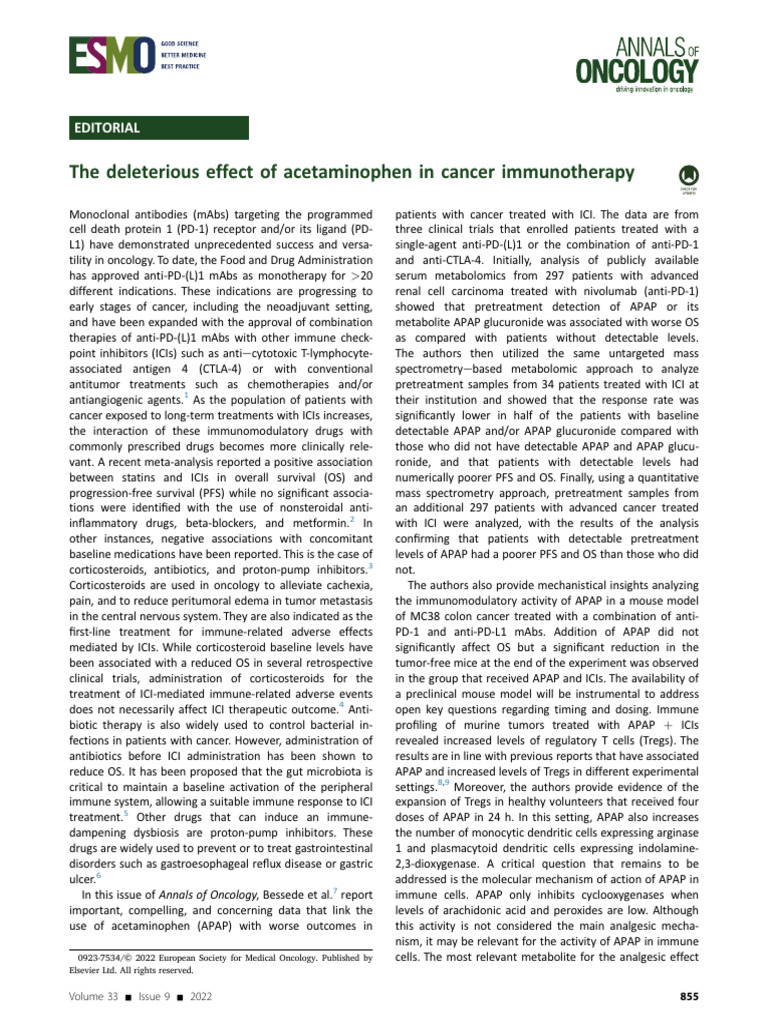 The Deleterious Effect of Acetaminophen in Cancer | PDF | Immunotherapy ...
