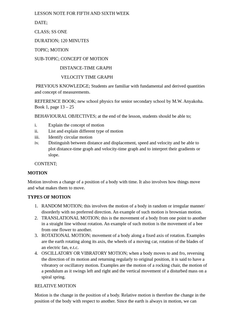 lesson notes | PDF | Velocity | Acceleration lesson notes | PDF | Velocity | Acceleration