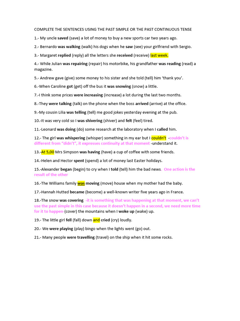 Answers Past Simple and Continuous | PDF