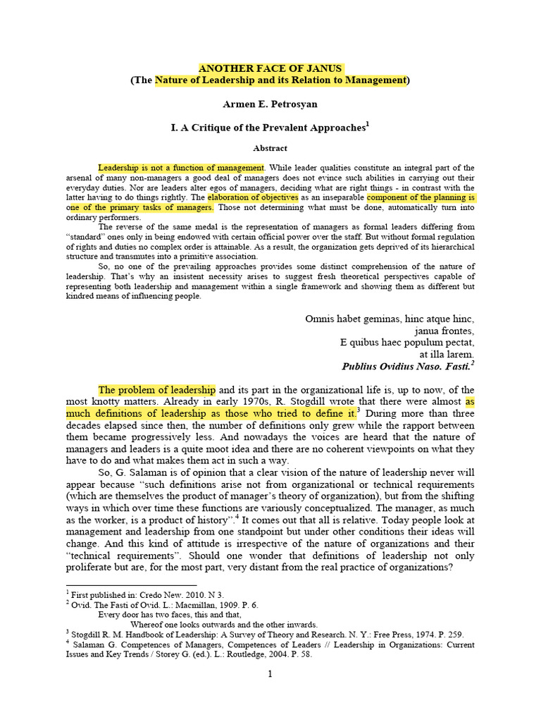 12b - Petrosyan - Another Face of Janus. The Nature of Leadreship | PDF ...