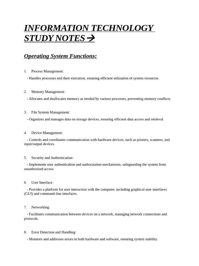 Information Technology Study Notes | PDF | Computer Network | Spreadsheet