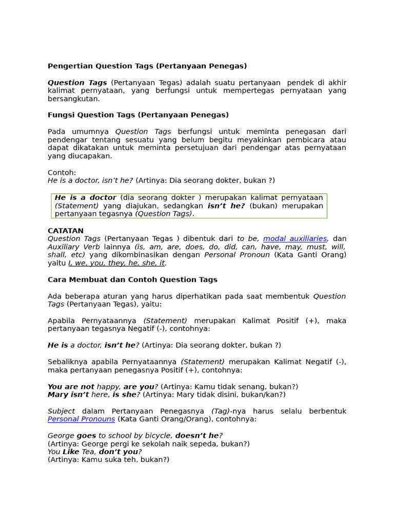 Pengertian Question Tags | PDF