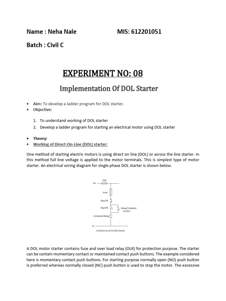 Exp8 - Implementation of DOL Starter - 612201051 | PDF | Computer Engineering | Electricity