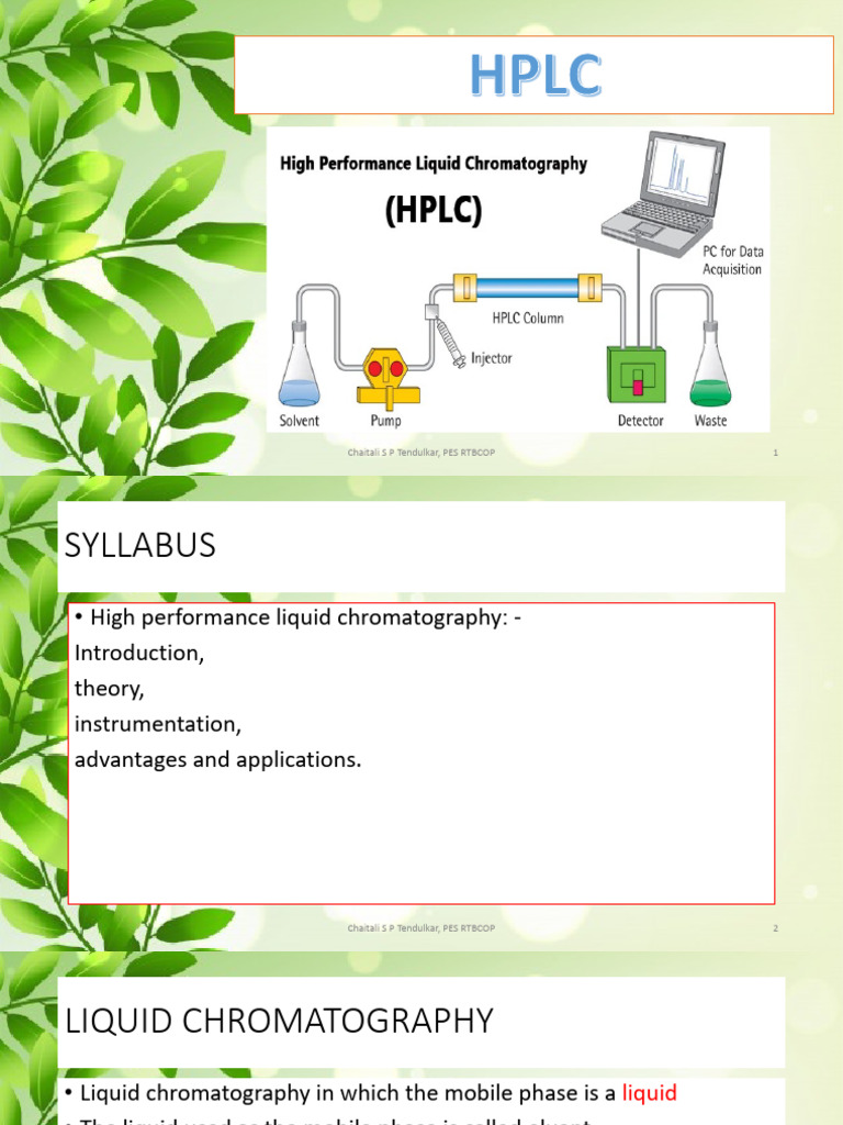 HPLC | PDF | High Performance Liquid Chromatography | Chromatography