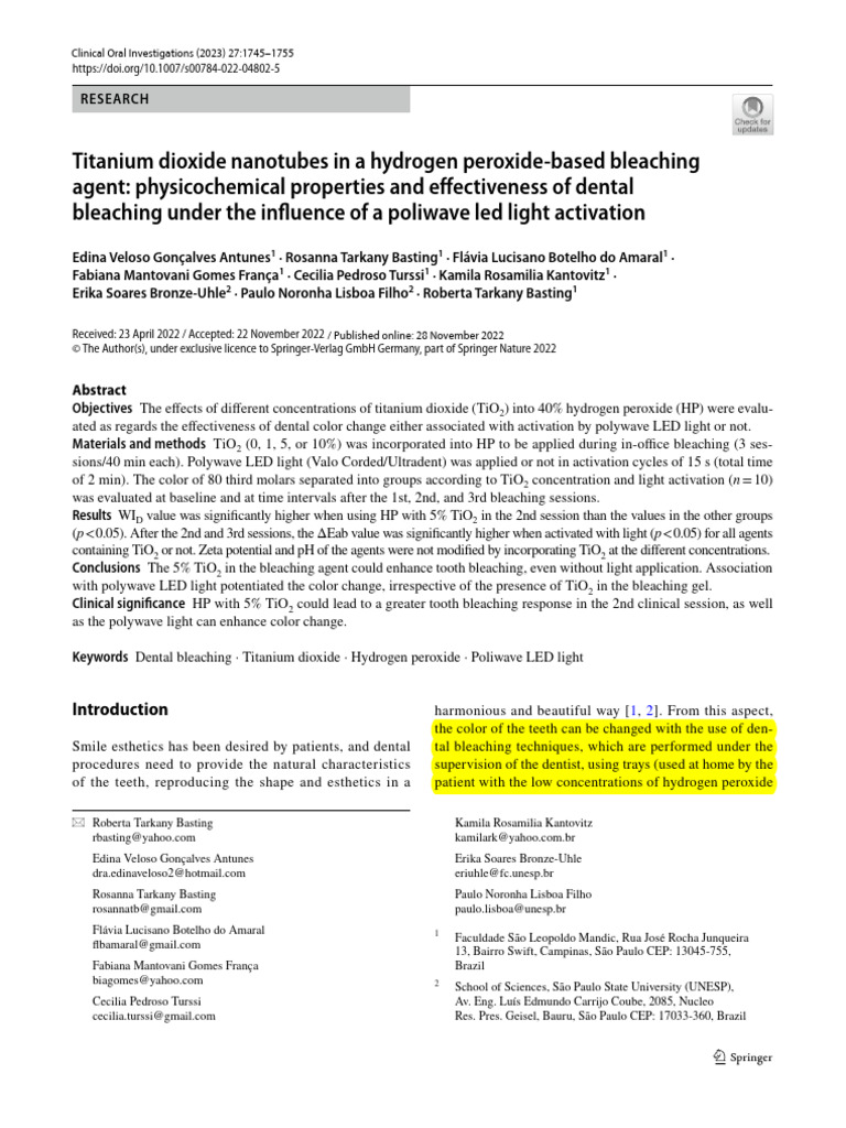 Titanium Dioxide Nanotubes in A Hydrogen Peroxide Based Bleaching | PDF | Ph