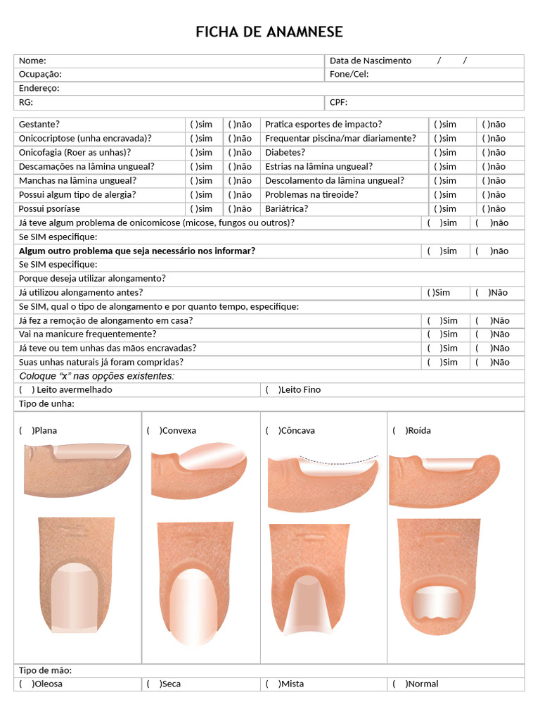 Ficha de Anamnese | PDF | Unha