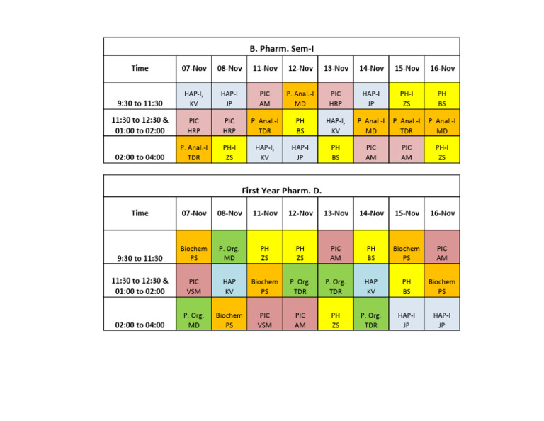 Remedial Coaching Timetable For B.pharm Sem-I and Pharm. D | PDF