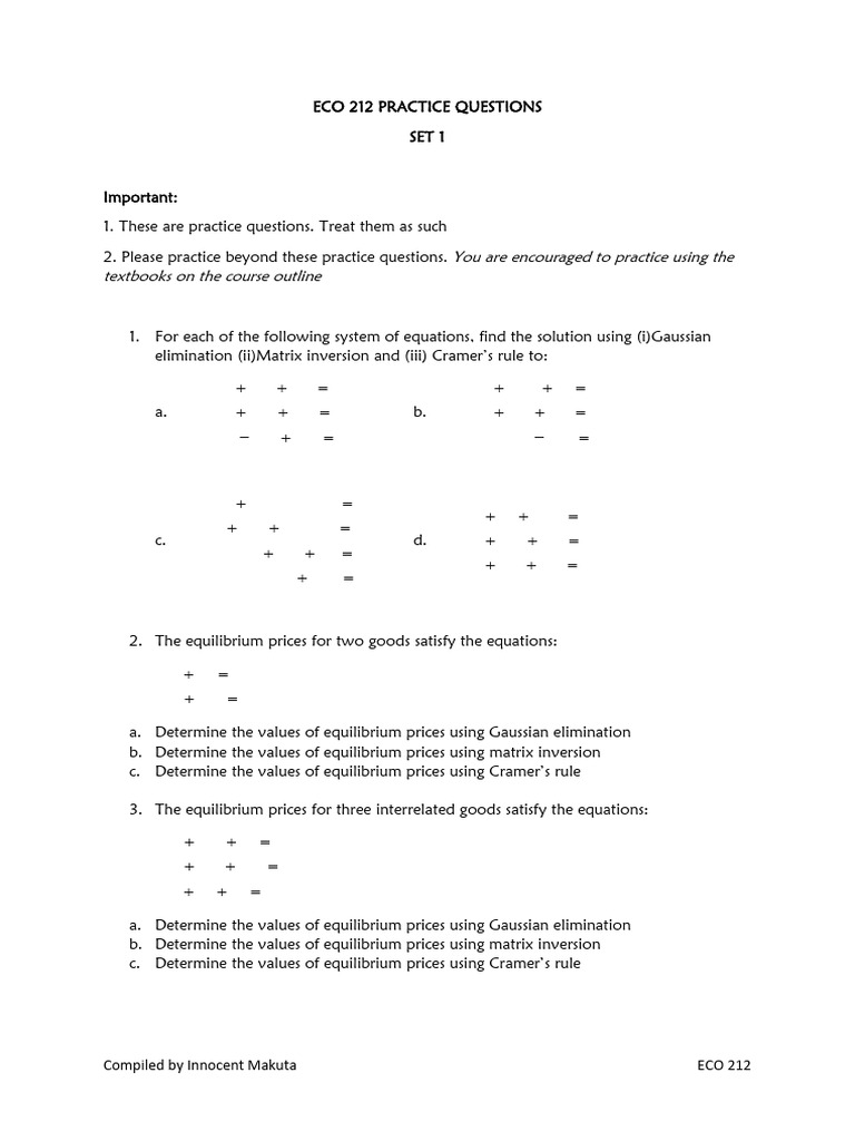 Eco 212 Practice Questions | PDF | Economic Equilibrium | Matrix ...