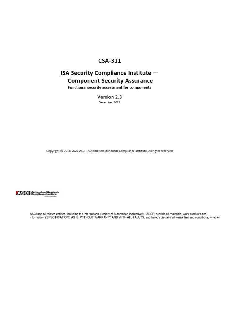 CSA-311 Functional Security Assessment For Components (v2 - 4) | PDF ...