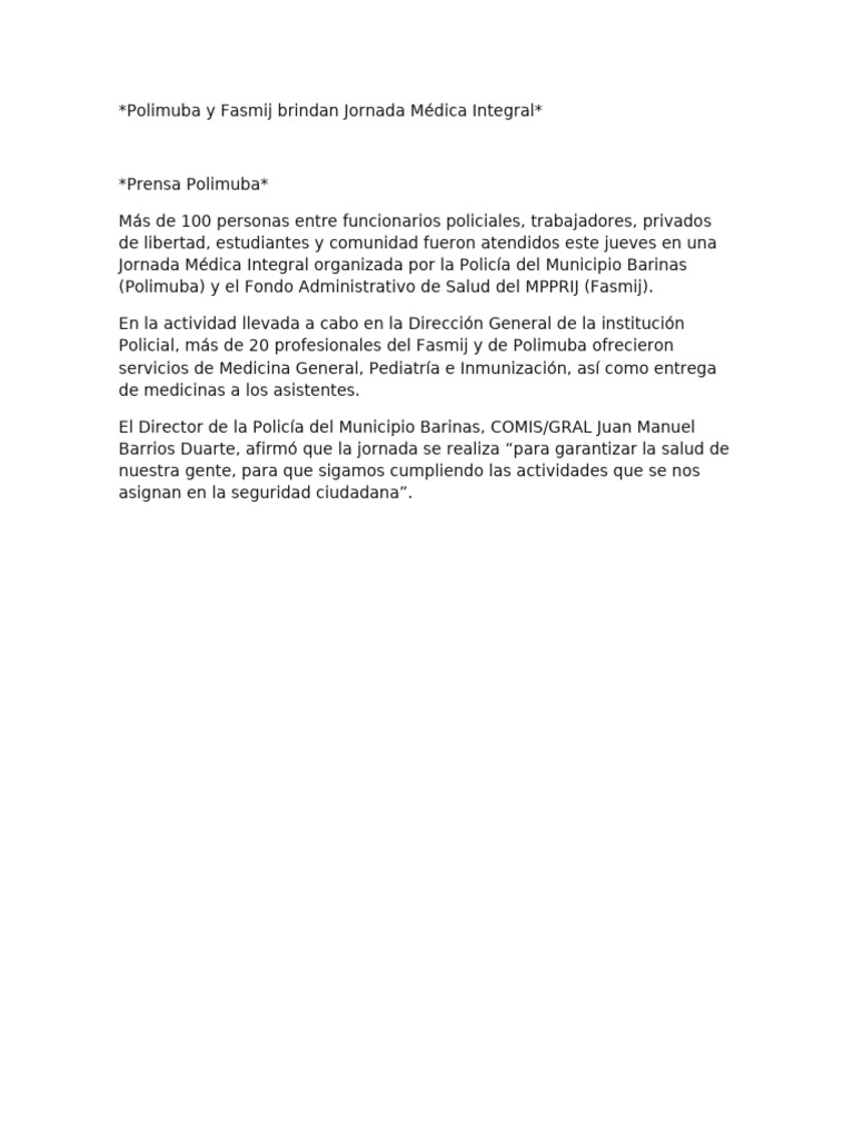 Polimuba y Fasmij Brindan Jornada Médica Integral | PDF