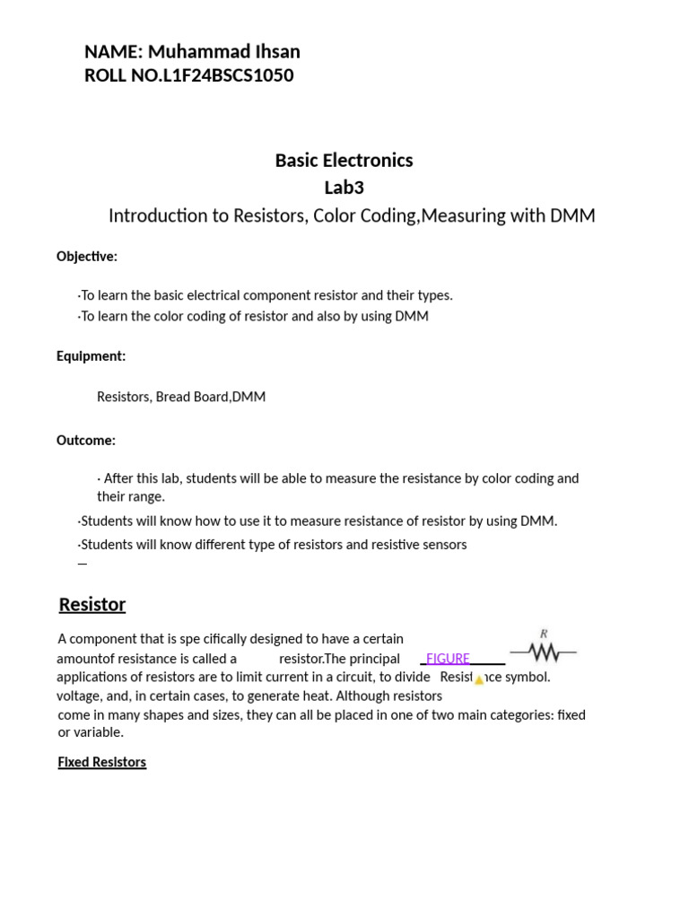 Lab - 03 Basic Electronic-1 | PDF | Resistor | Electromagnetism