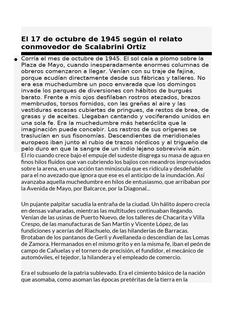 El 17 de Octubre de 1945 Según Scalabrini Ortiz | PDF | Historia