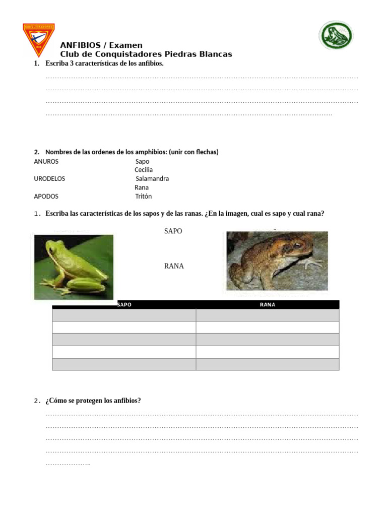 Anfibios Examen | PDF