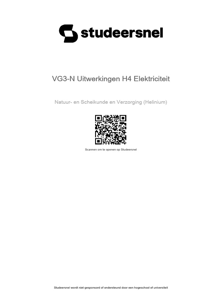 Vg3 N Uitwerkingen h4 Elektriciteit | PDF