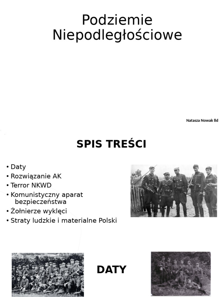 Podziemie Niepodległościowe - Natasza Nowak - 8d | PDF