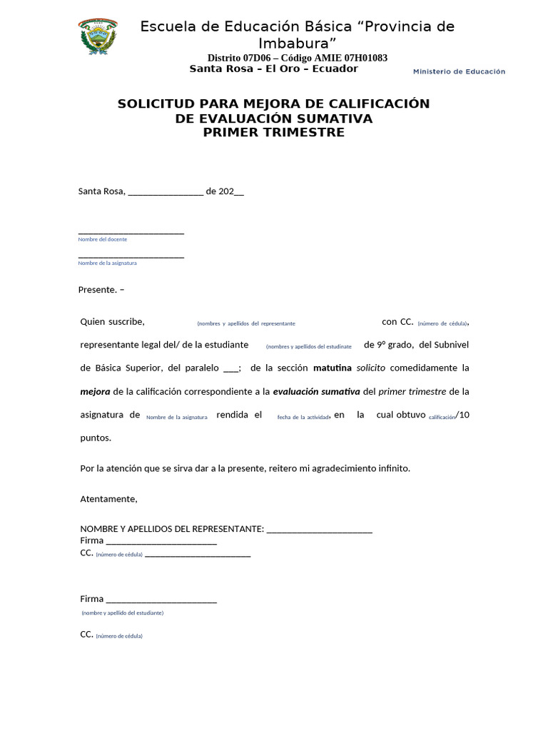 Solicitud de Mejora de Calificación | PDF