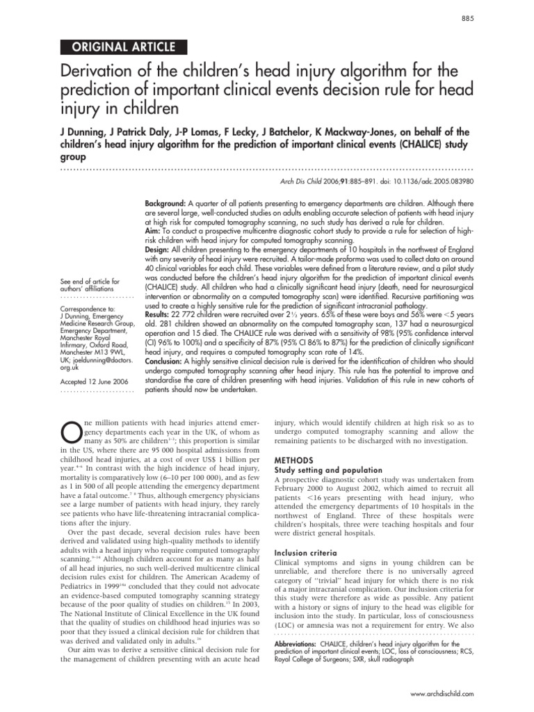 Derivation of The Children's Head Injury Algorithm For The Prediction ...