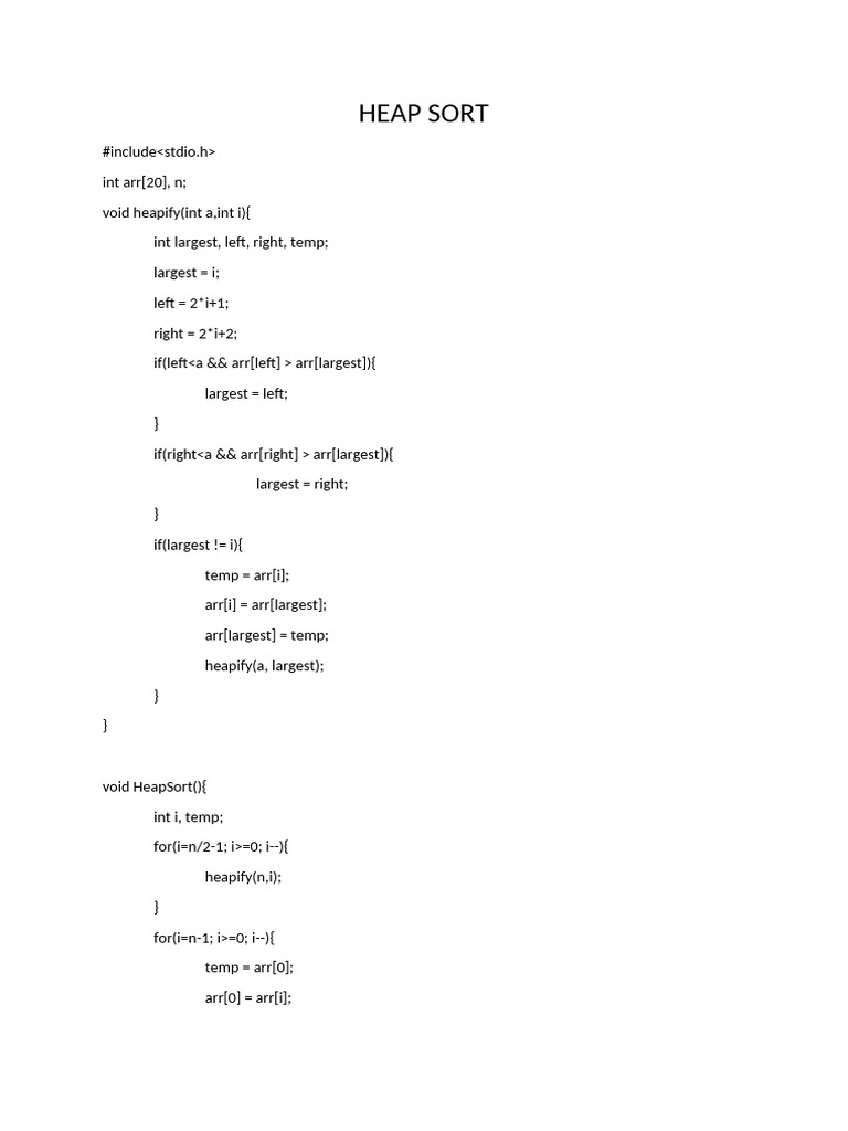 Heap Sort Implementation in C | PDF