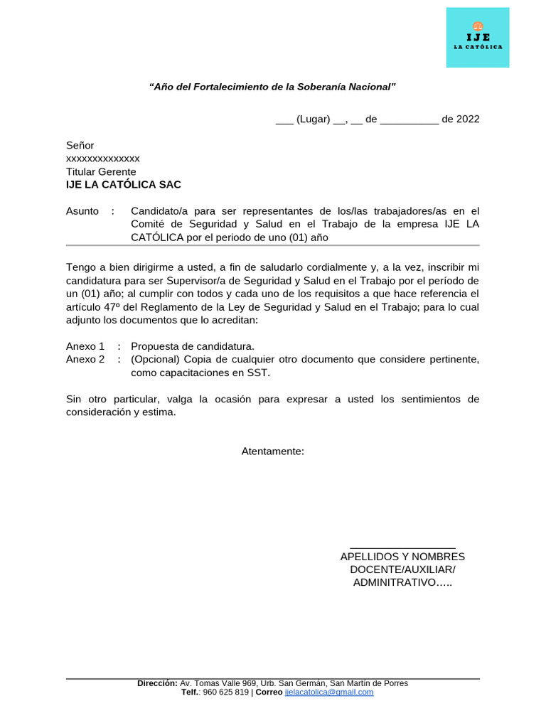 Modelo Carta de Presentacion de Candidatura | PDF
