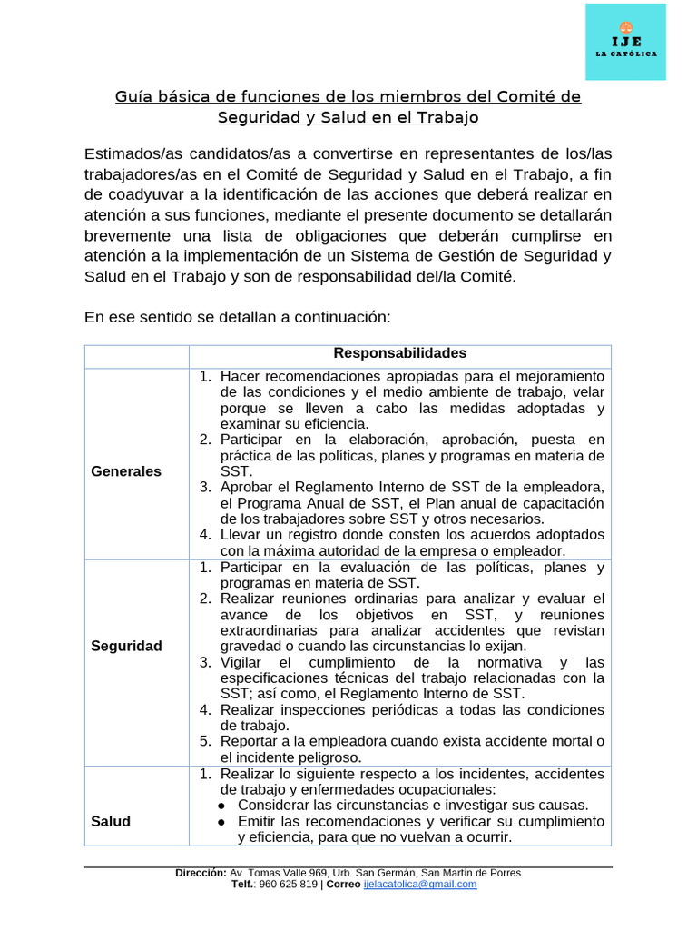 Funciones del Comité de SST | PDF | Crecimiento personal y profesional | Negocios