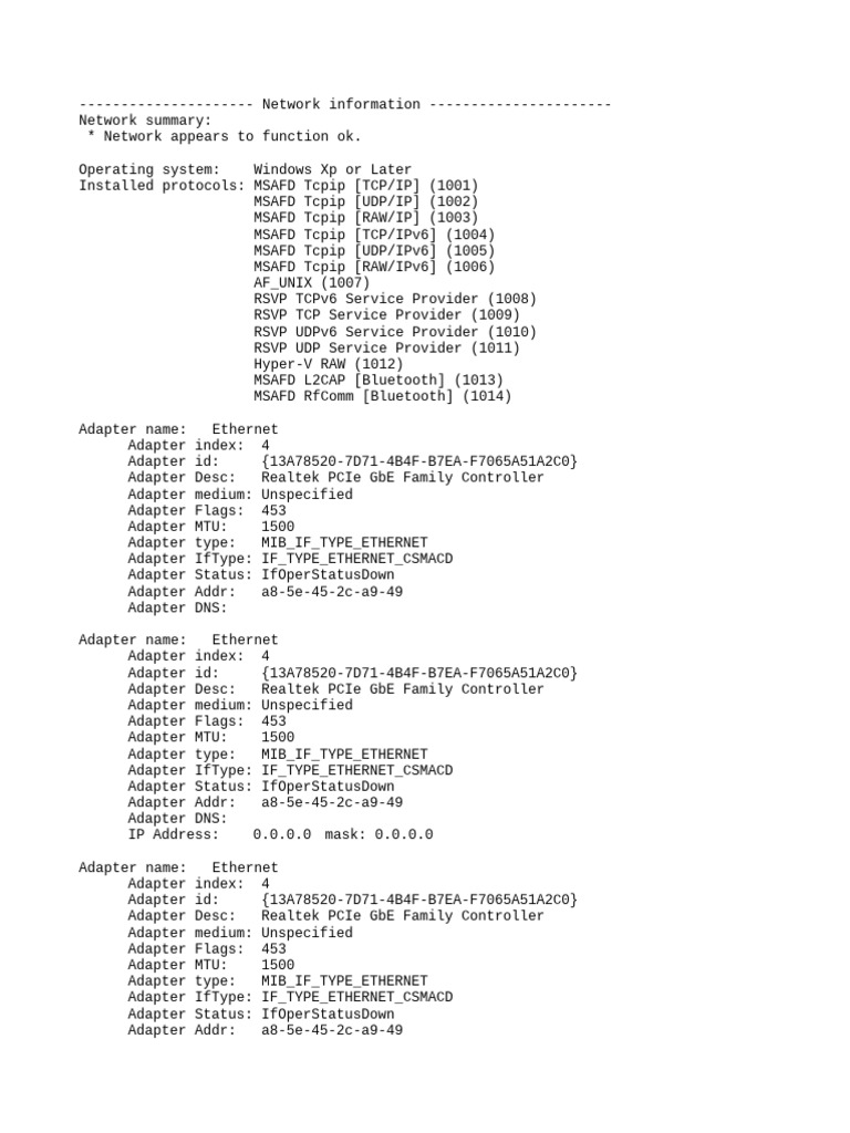 network_info | PDF | Internet Protocol Suite | Internet Protocols