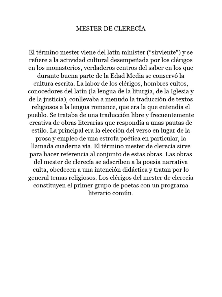Mester de Clerecía | PDF | Clásicos