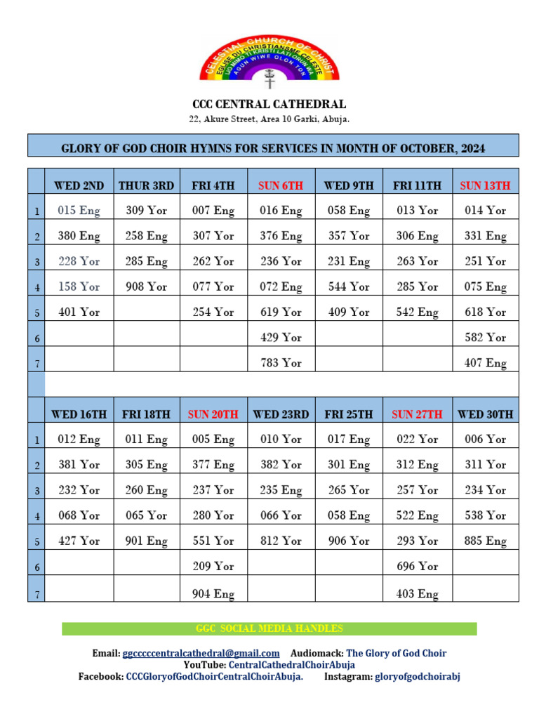 October 2024 Hymns for CCC Services | PDF