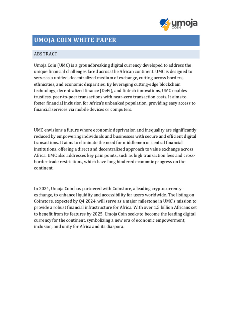 Umoja Coin White Paper 2024 | PDF | Cryptocurrency | Business